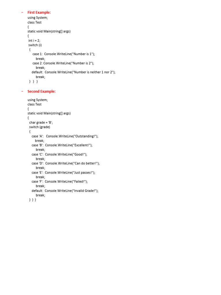 Switch - Case - Example | PDF | Computer Programming | Software Engineering