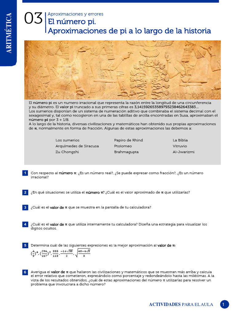 Actividades sobre el número π en aula | PDF | Pi | Matemáticas