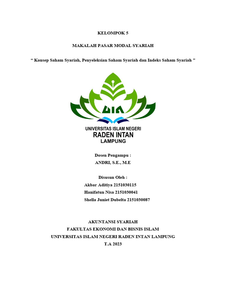 Saham Syariah: Konsep dan Seleksi | PDF