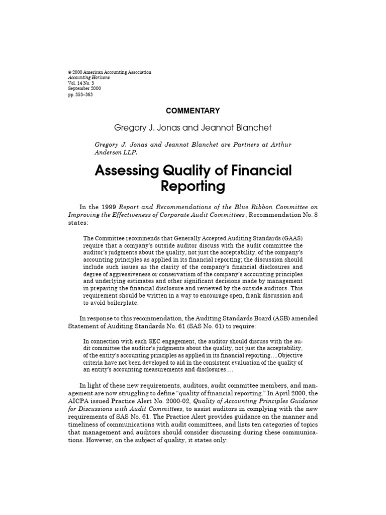 Quality of Financial Reporting Analysis | PDF | Audit | Financial Statement
