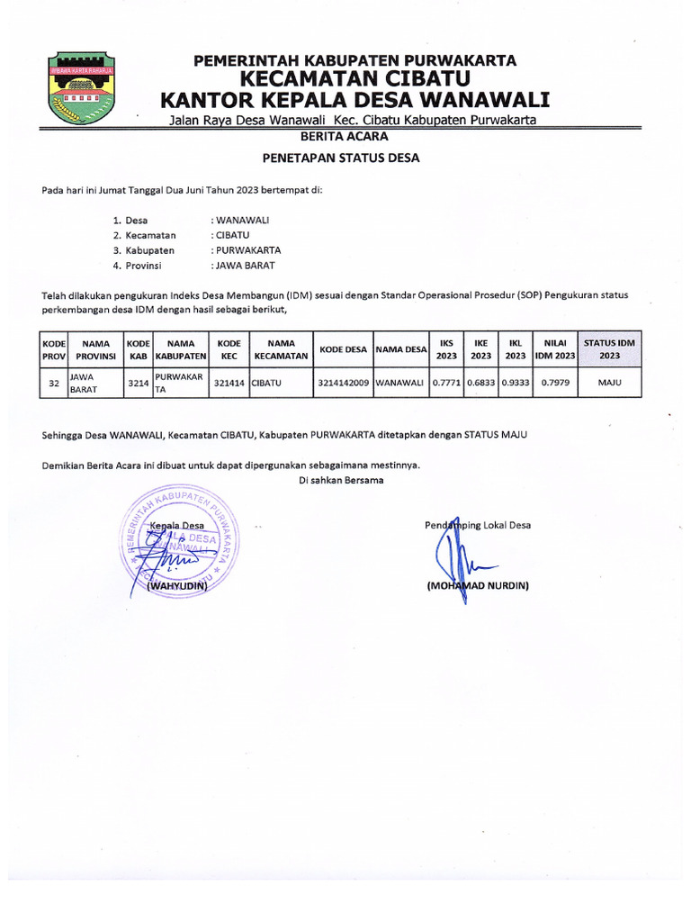 Contoh Berita Acara Pemutakhiran Data Indek Desa Membangun | PDF