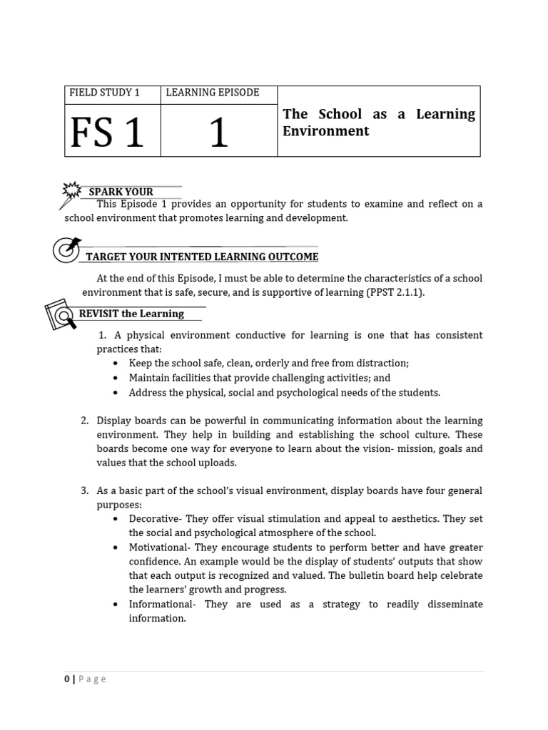FS1 Lorimar | PDF | Classroom | Learning