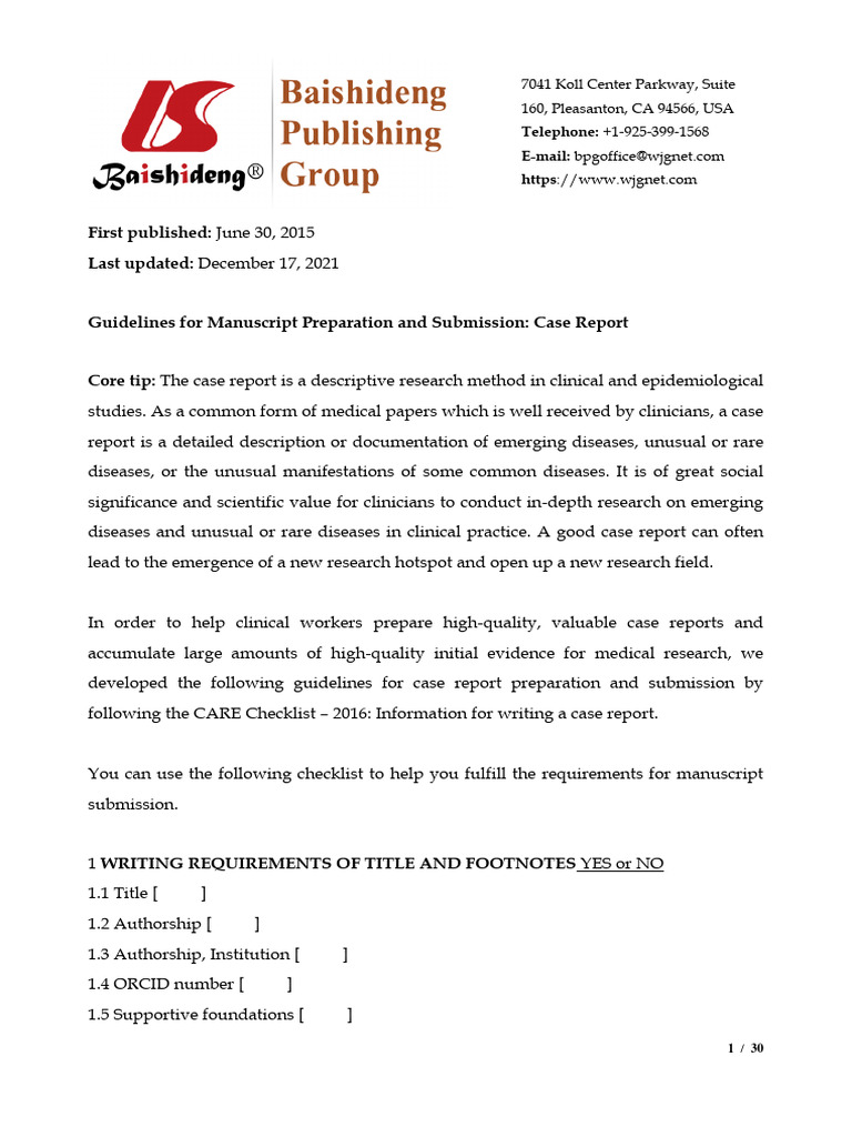 Guidelines For Manuscript Preparation and Submission-Case Report | PDF ...