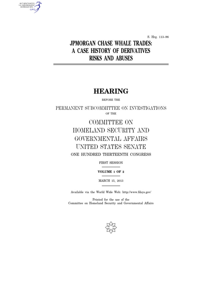 JPMorgan Chase Whale Trades Derivatives Risks and Abuses Case History | PDF | Jp Morgan Chase ...
