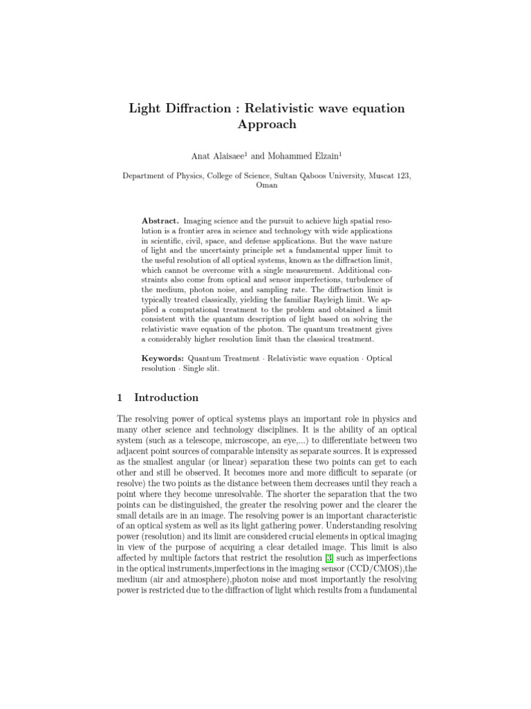Light Diffraction Pdf Angular Resolution Diffraction