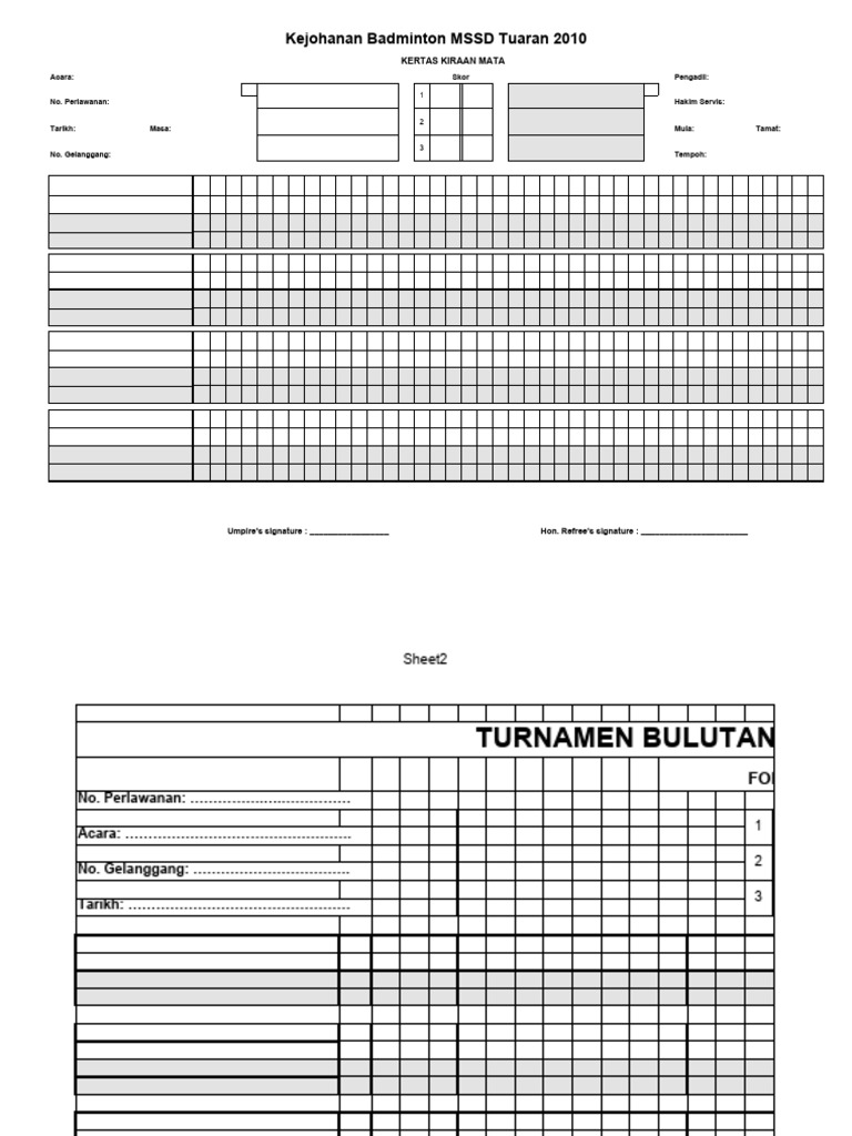 Format Skor Kejohanan Badminton 2010 | PDF