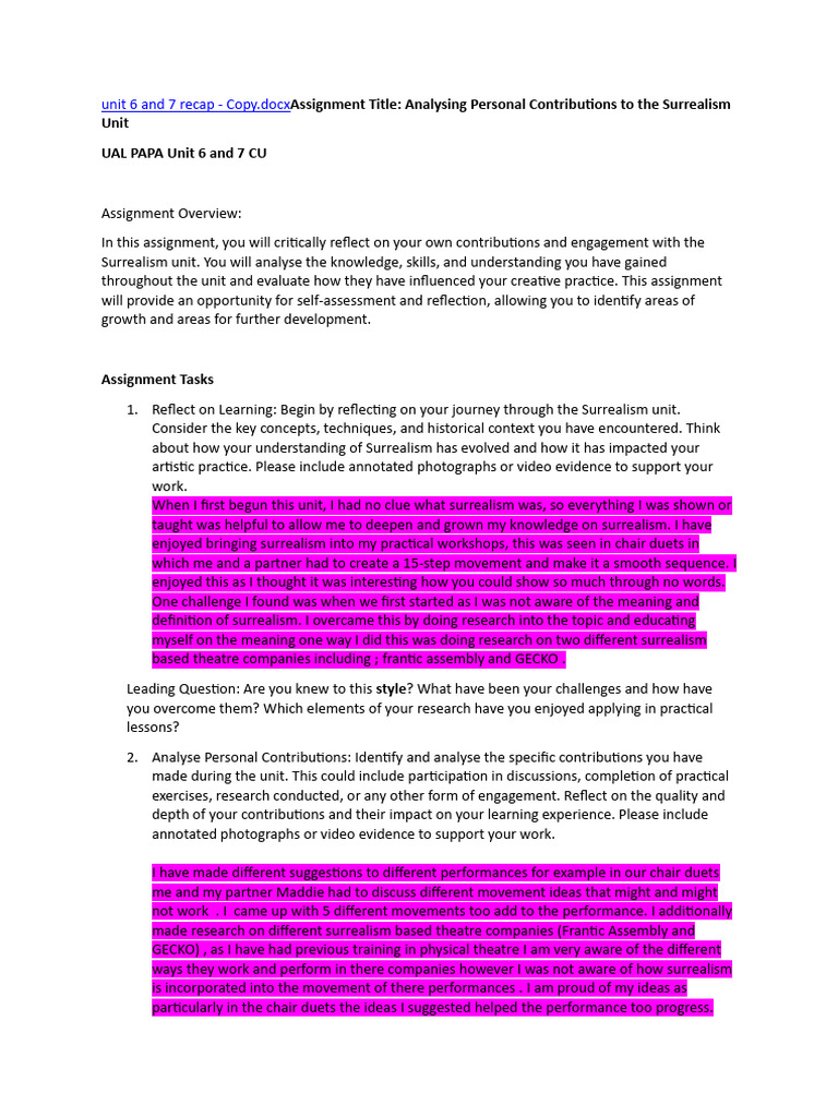 Unit 6 and 7 Midway Reflection | PDF | Surrealism | Thought