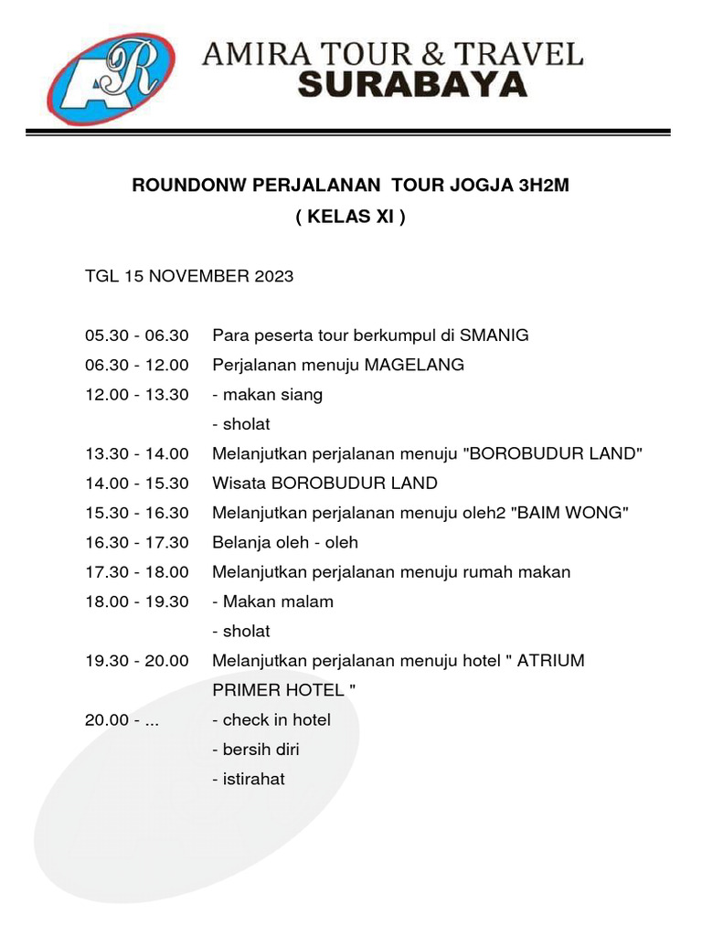 Roundonw Perjalanan Tour Jogja 3h2m Kelas Xi | PDF