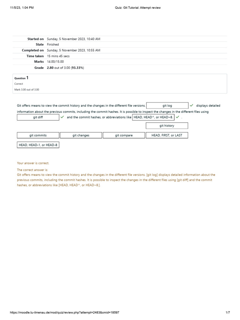 Quiz - Git Tutorial - Attempt Review | PDF | Version Control | Software Development