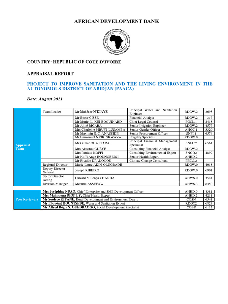 Cote Divoire - Project To Improve Sanitation and The Living Environnement in The Autonomus ...