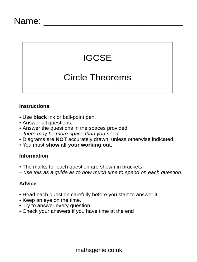 6 Igcse Circle Theorems Download Free Pdf Circle Angle