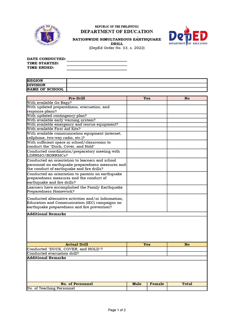 QUARTERLY-NATIONWIDE-SIMULTANEOUS-EARTHQUAKE-DRILL | PDF | Emergency ...