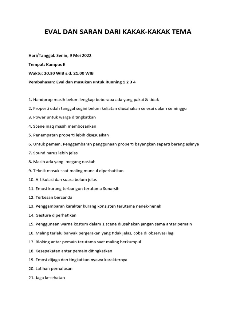 Eval Dan Saran Dari Kakak TEMA | PDF