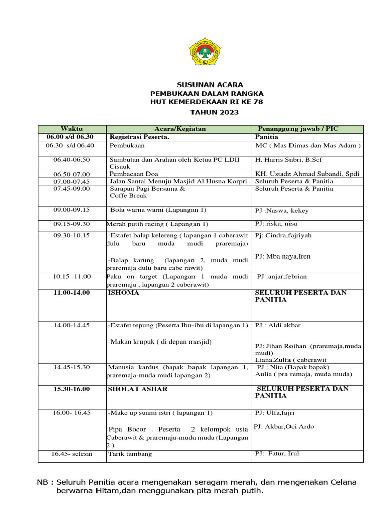 Susunan Acara Agustusan | PDF