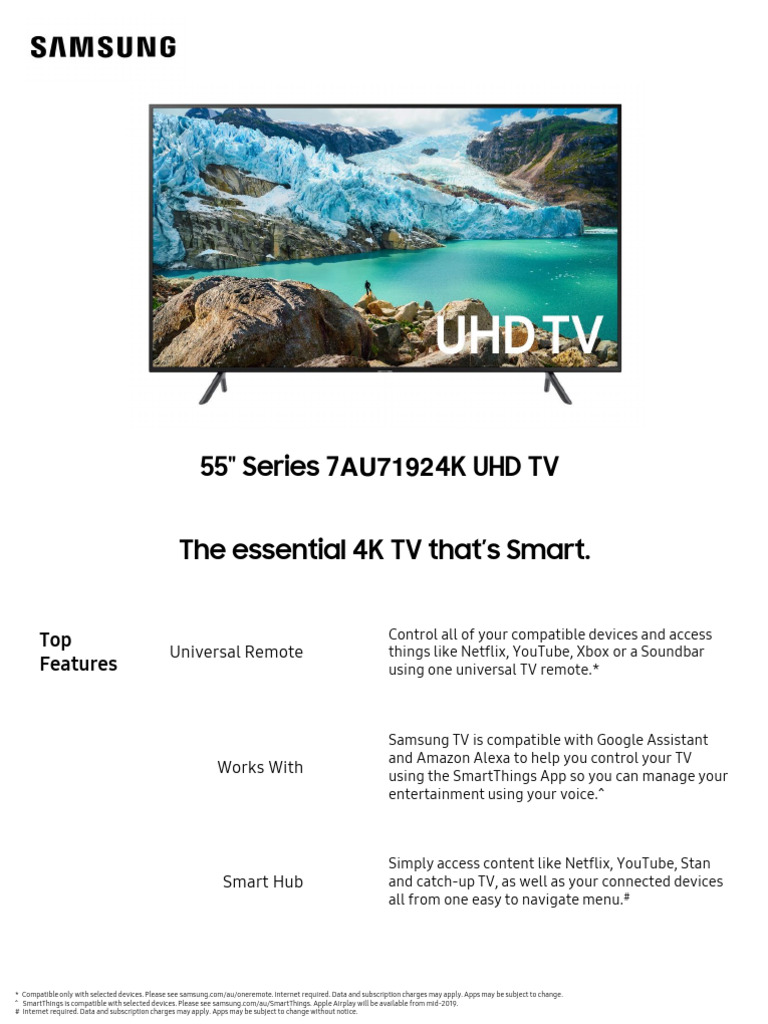 55" Series 7 RU7100 4K UHD TV The Essential 4K TV That's Smart. AU7192 ...