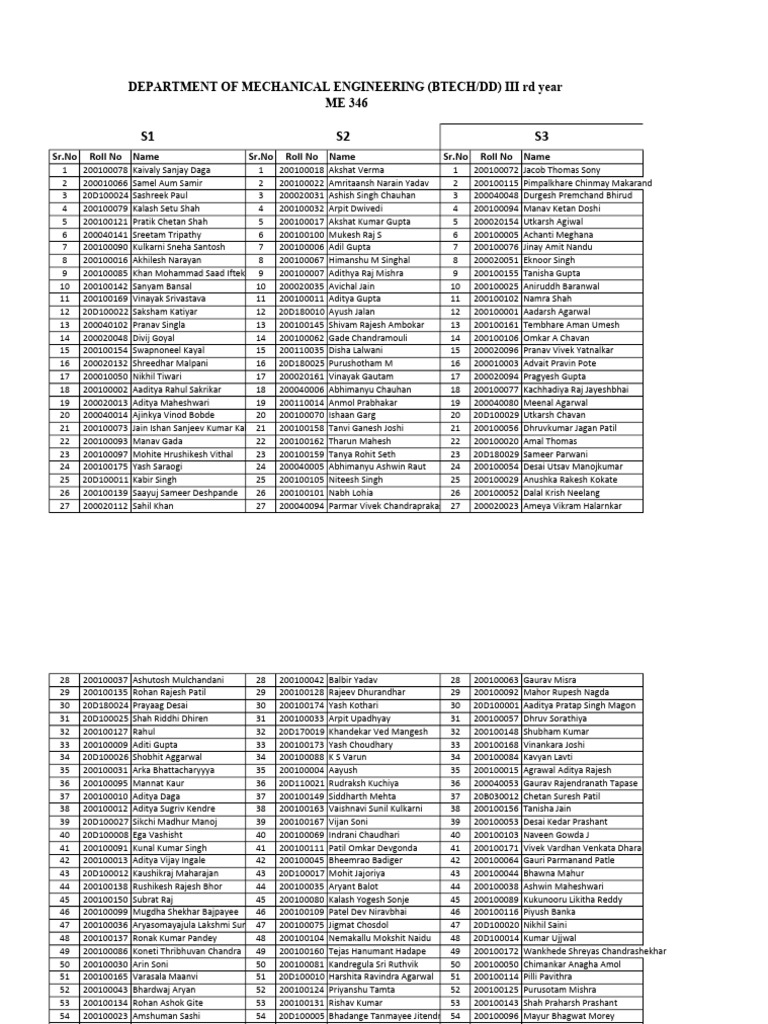 ME 346 - Section List | PDF