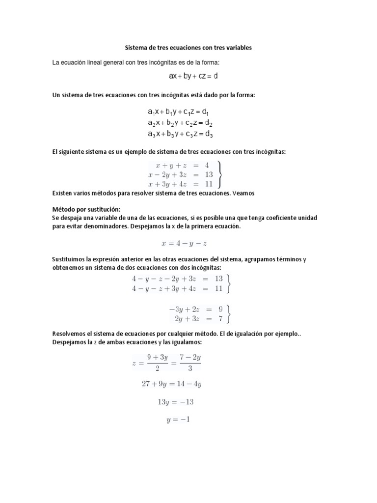 Sistema de Tres Ecuaciones Con Tres Variables | Sistema de ecuaciones ...