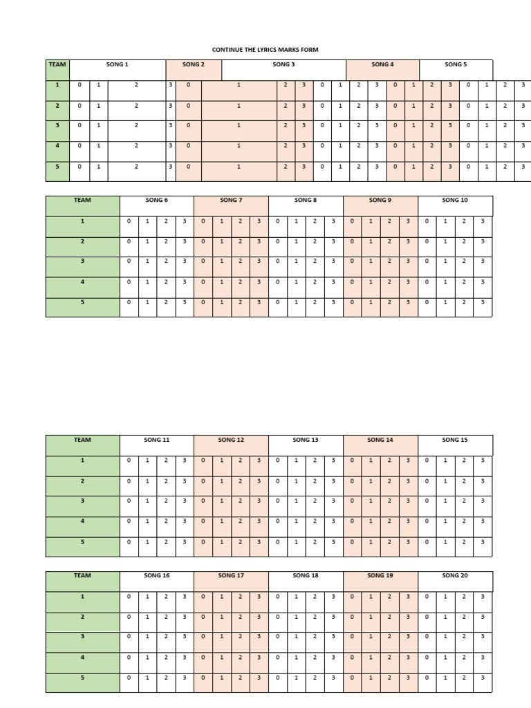 Lyrics Rating Form | PDF