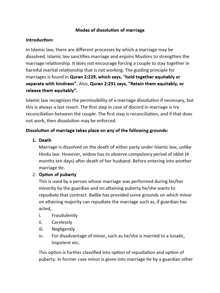 Modes of Dissolution of Marriage | PDF | Marriage | Divorce
