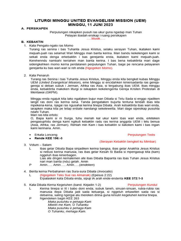 Liturgi Minggu Uem-2023 - Edit (Karo) Benar | PDF