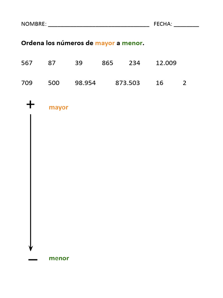 Ejercicios de Ordenación Numérica | PDF