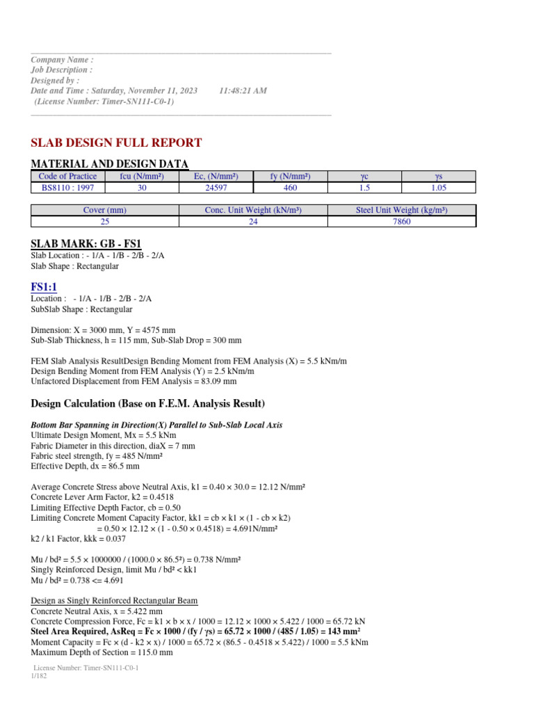 Slab Full Report (Span) - GB | PDF | Bending | Finite Element Method