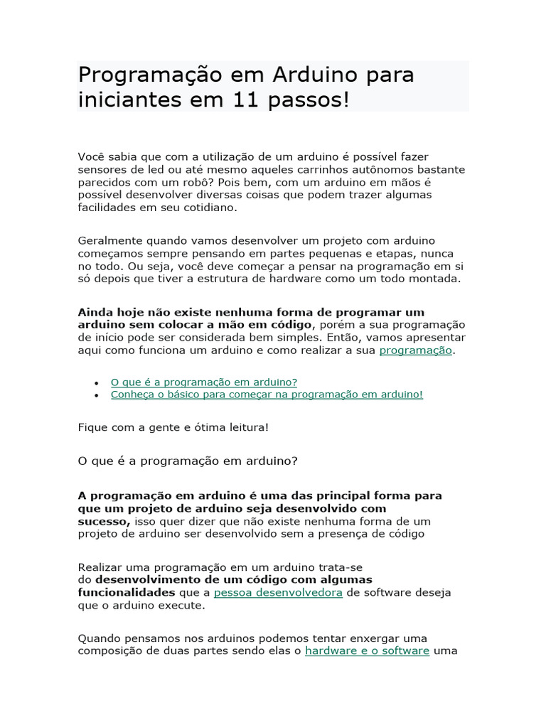 Programação Arduino: Guia para Iniciantes | PDF | Arduino | Linguagem ...