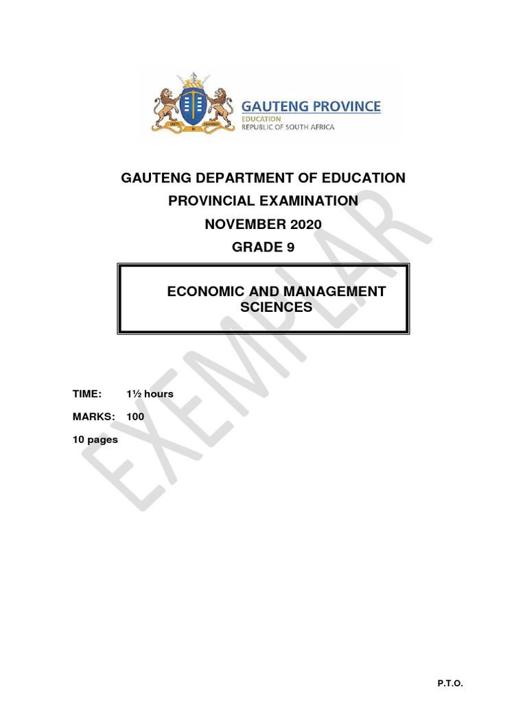 Gauteng Department of Education Provincial Examination November 2020 Grade 9 | Download Free PDF ...