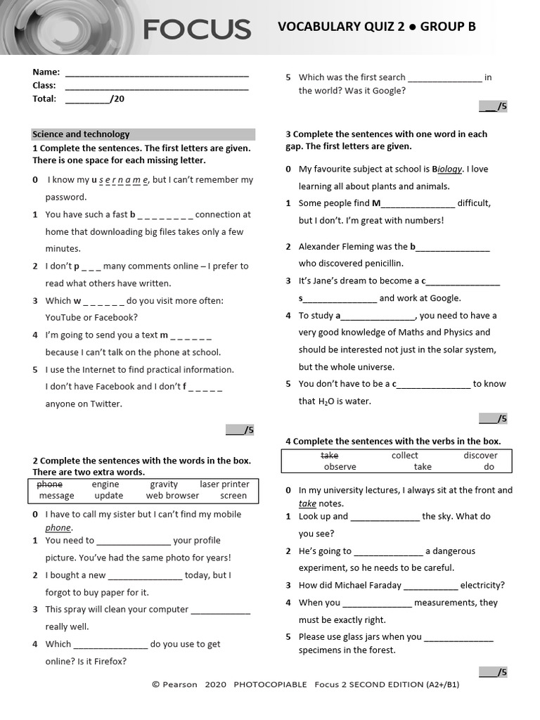 Focus2_2E_Vocabulary_Quiz_Unit2_GroupB | PDF | Cyberspace