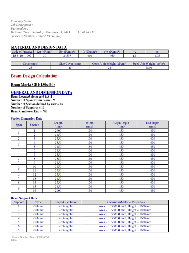 Beam Summary Report - GB | PDF | Beam (Structure) | Column