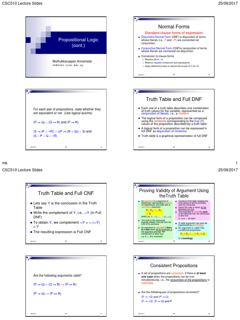 Propositional Logic (Cont.) : Normal Forms | PDF | Argument | Logical Expressions