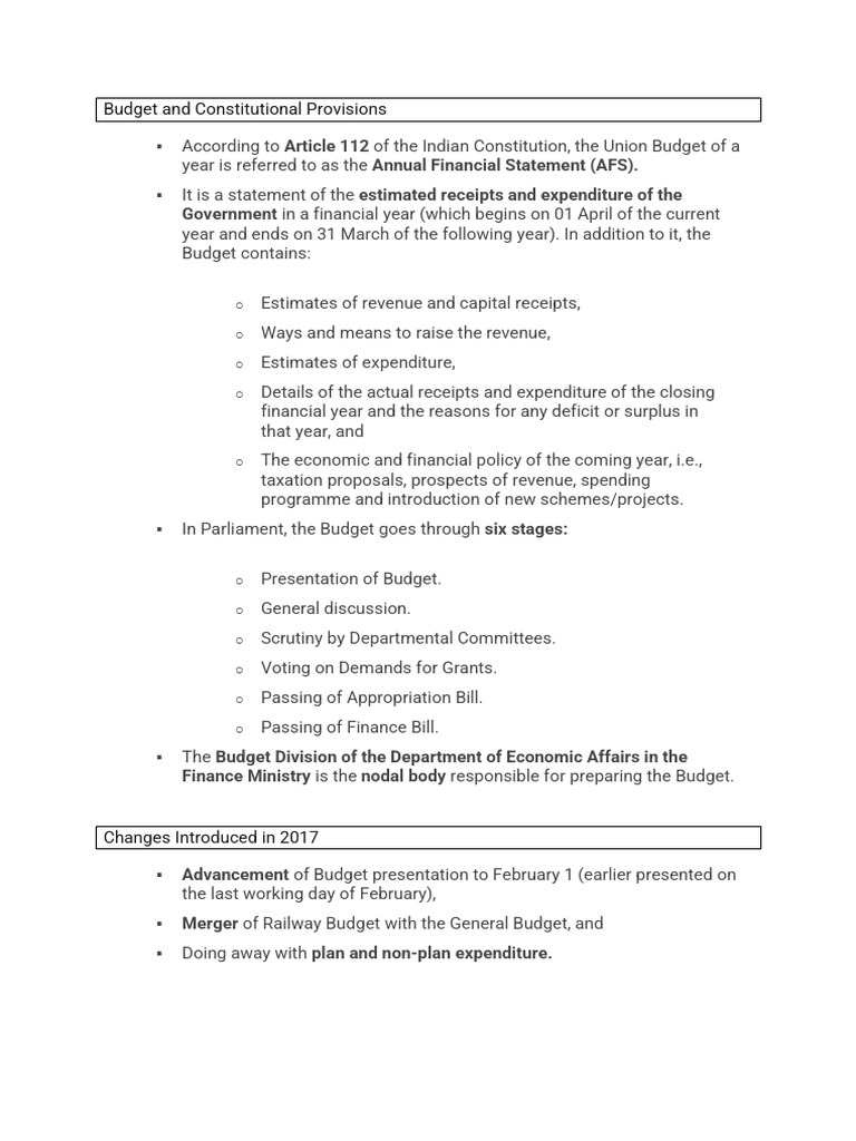Budget Provisions in Indian Constitution | PDF | Government Budget ...