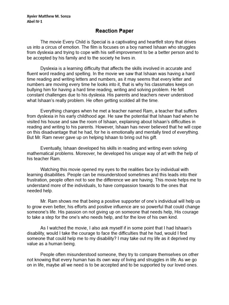 Reaction Paper | PDF | Dyslexia | Learning Disability