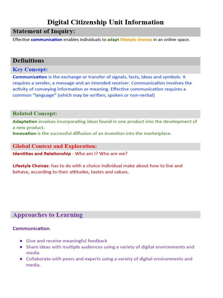 Digital Citizenship 2023 - Criterion C Rubric | PDF | Communication ...