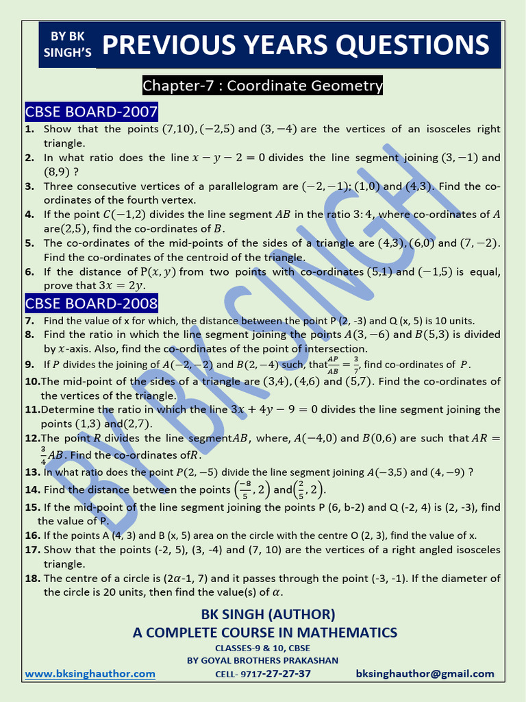 CH-7, Coordinate Geometry-Final | PDF | Triangle | Classical Geometry