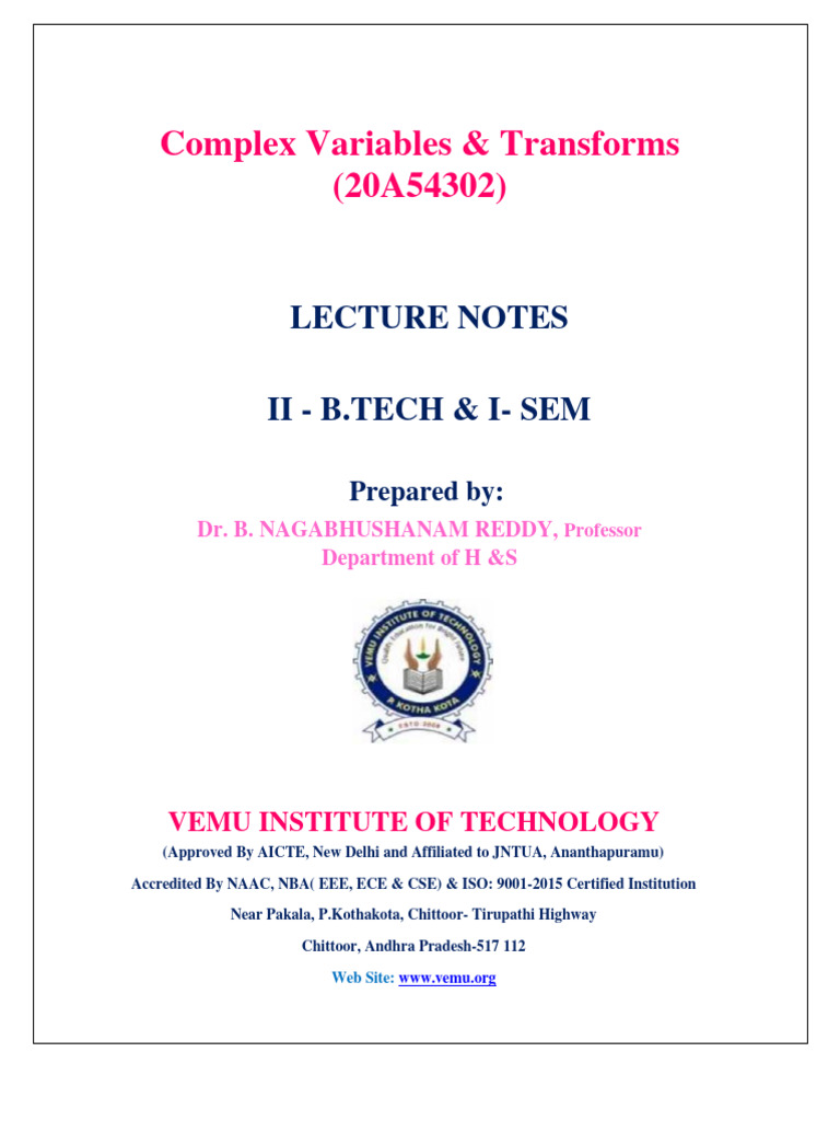 Complex Variables Lecture Notes | PDF | Mathematical Analysis ...