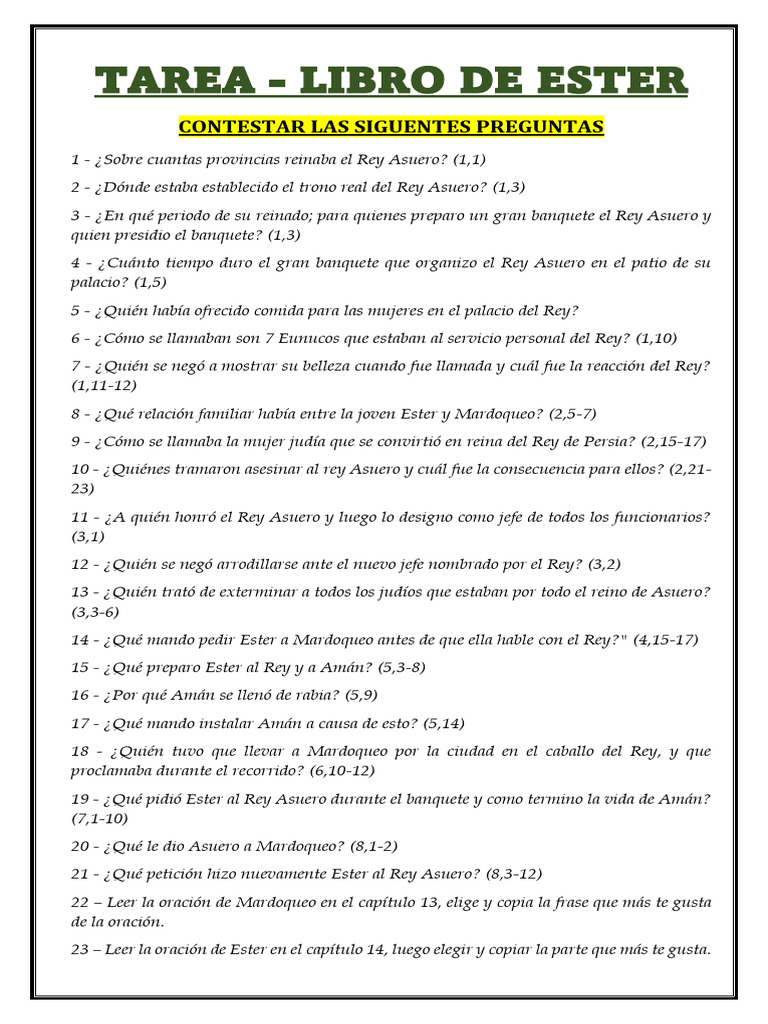 Preguntas Libro de Ester | PDF