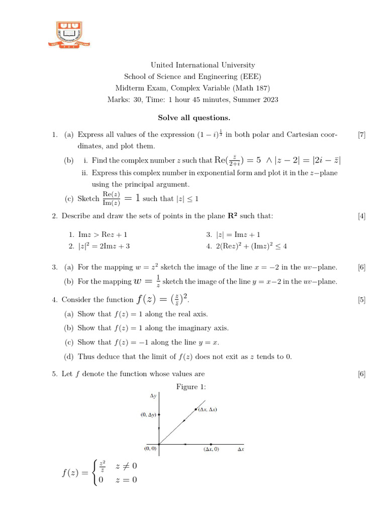 Complex Variable Midterm Summer 2023 Pdf Complex Number Cartesian Coordinate System