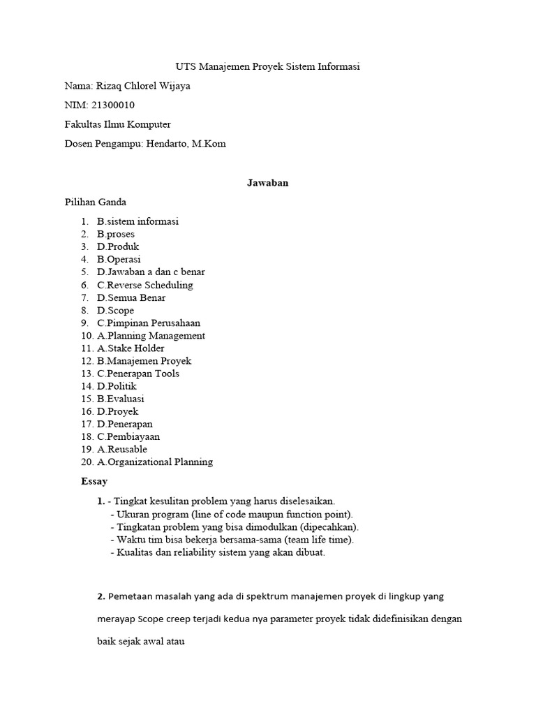 UTS Manajemen Proyek SI | PDF