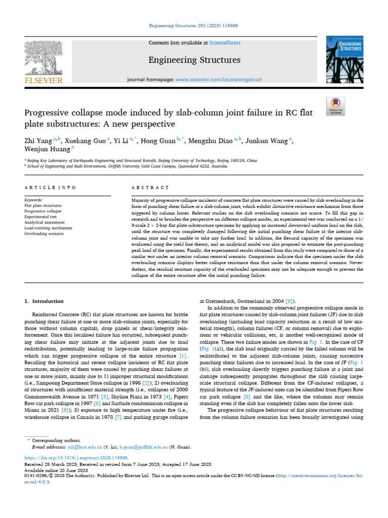 Progressive Collapse Mode Induced by Slab Column Joint Fail - 2023 - Engineering | PDF ...