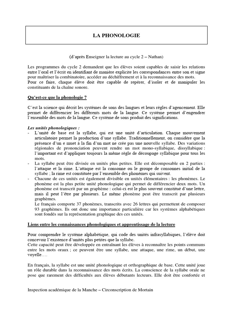 5 Phonologie Apprentissage Lecture | Download Free PDF | Syllabe ...
