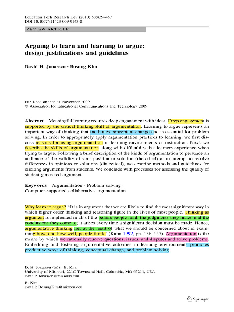 Arguing To Learn and Learning To Argue: Design Justifications and ...