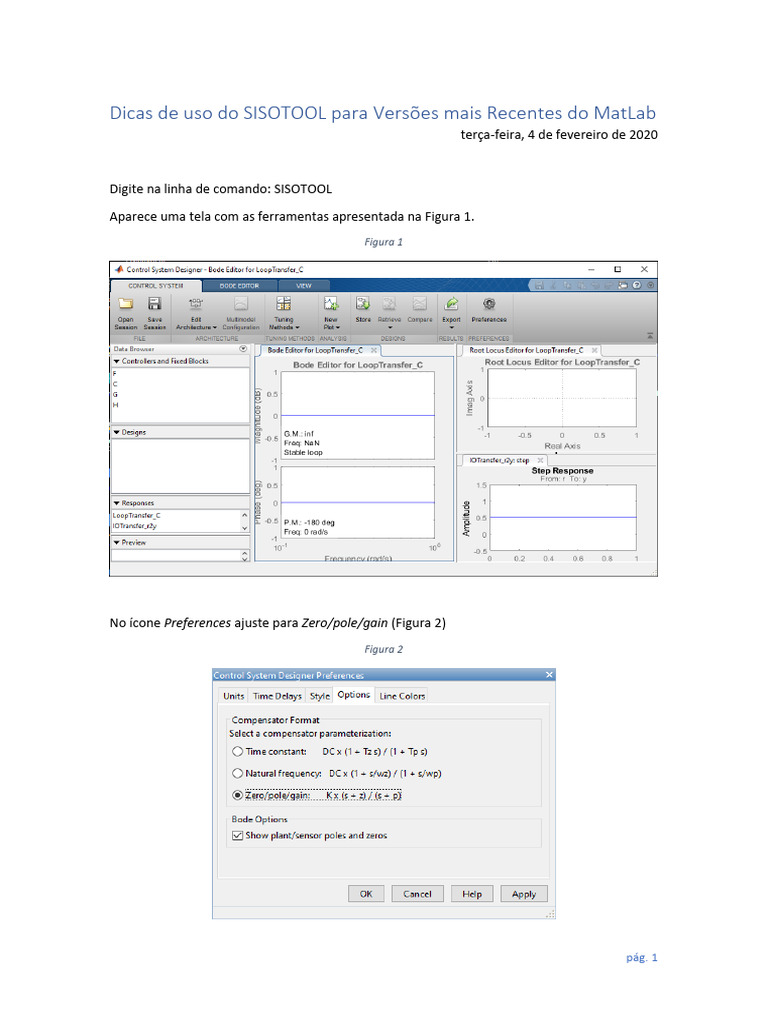 Dicas Uso SISOTOOL 202101 - V - Nova | PDF | Matlab | Janela (informática)