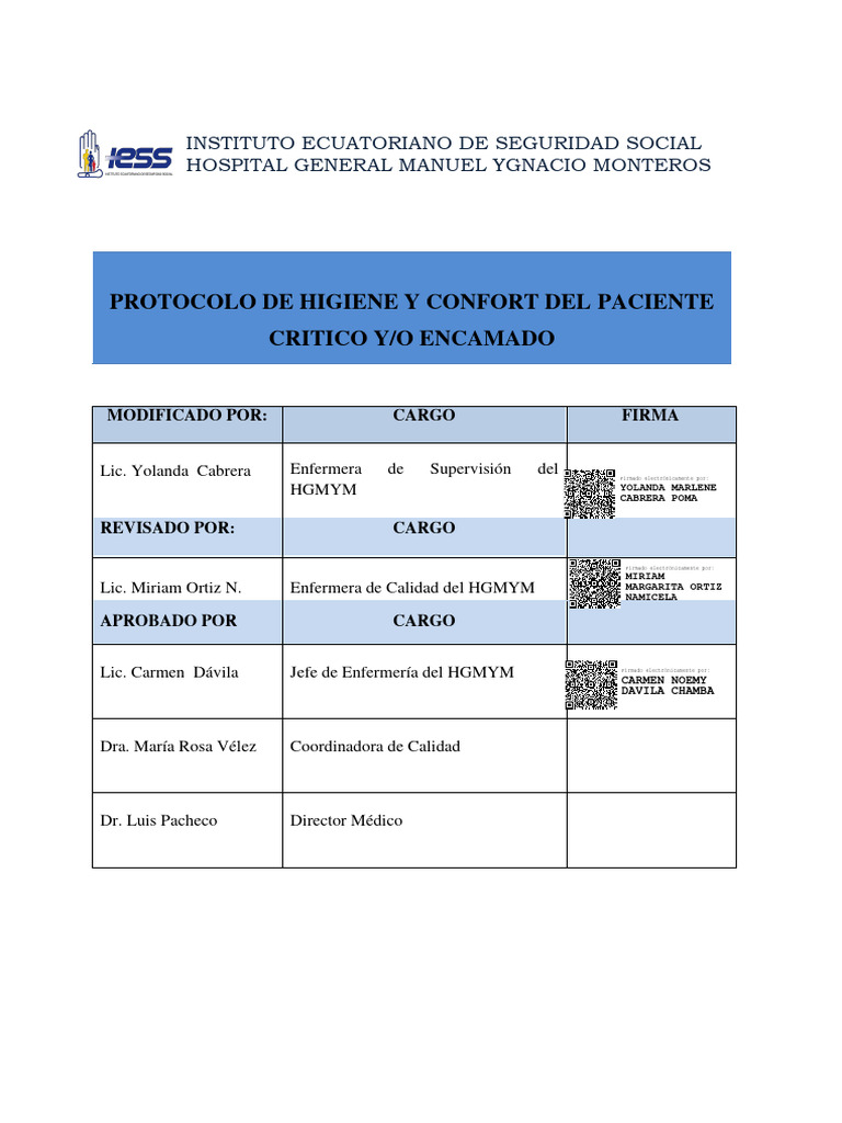 Protocolo de Higiene y Confort Del Paciente Critico o Encamado | PDF ...