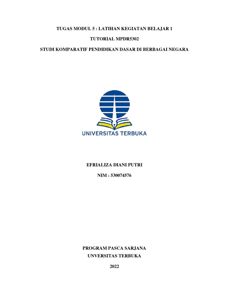 Tugas Latihan Soal Modul 5 KB 1 - EFRIALIZA DIANI PUTRI | PDF