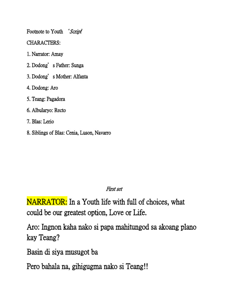 12 21st Century Footnote To Youth Script Pdf