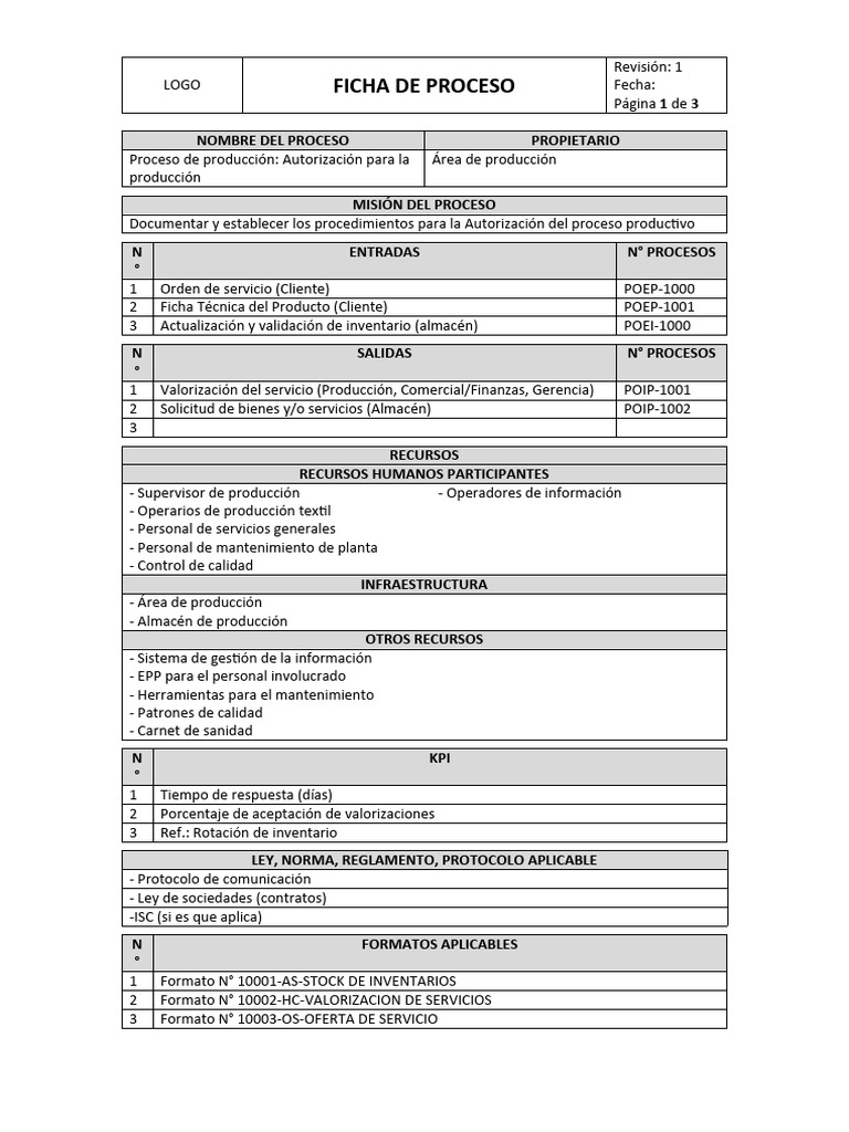 FICHA DE PROCESO | PDF | Indicador de rendimiento | Gestión de la ...