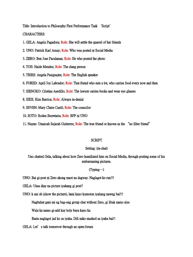 12 Introduction To Philosophy-First Performance Task Script' | PDF | Art