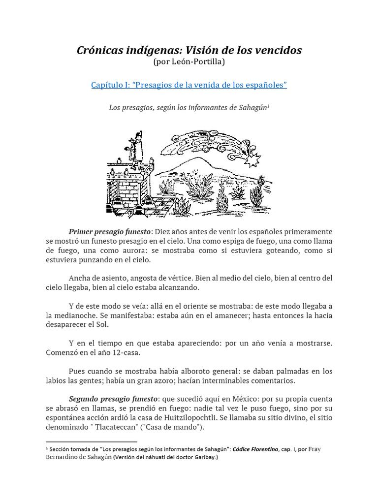 Visio_n+de+los+vencidos_Capi_tulo+I_Presagios+de+la+venida+de+los+espan_oles | PDF | azteca