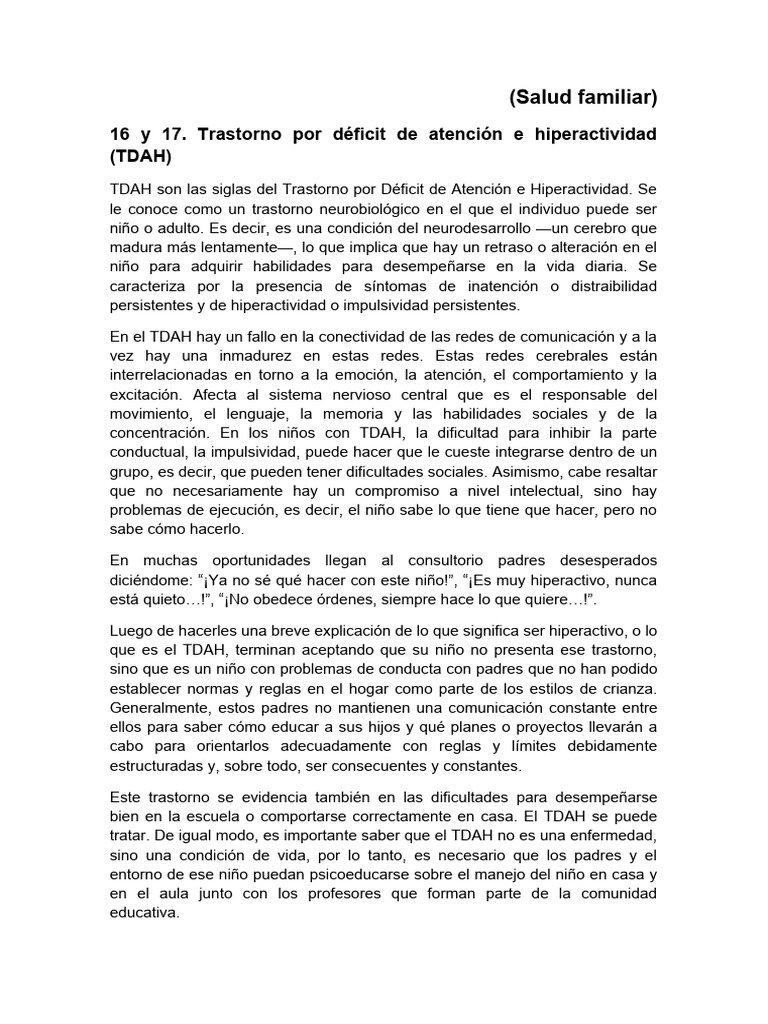16 y 17. Trastorno Por Déficit de Atención e Hiperactividad (LISTO) | PDF | Desorden hiperactivo ...